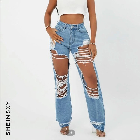 SHEIN | Jeans | Ripped High Waisted Jeans Front And Back Rips | Poshmark